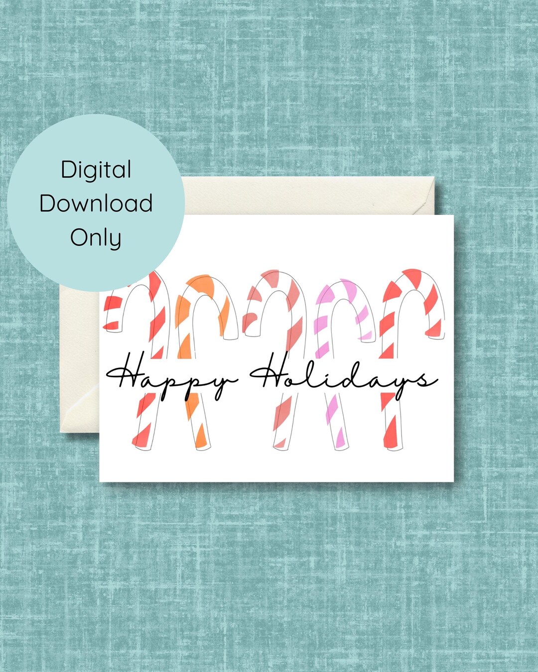 Printable Christmas Card - Holiday Candy Canes - Instant Digital ...