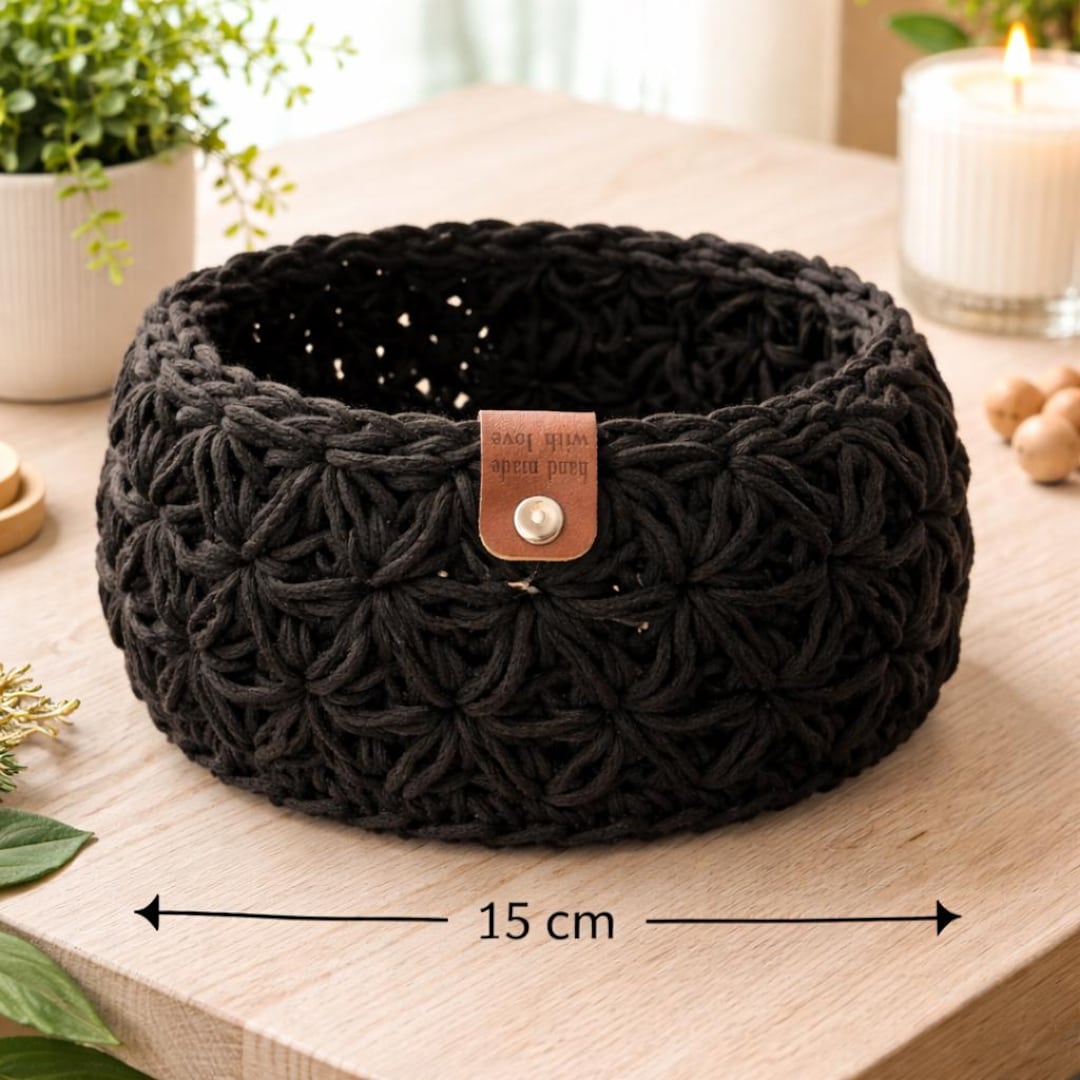 Basket, Storage Basket, Utensil Basket, Crocheted Basket With Wooden ...