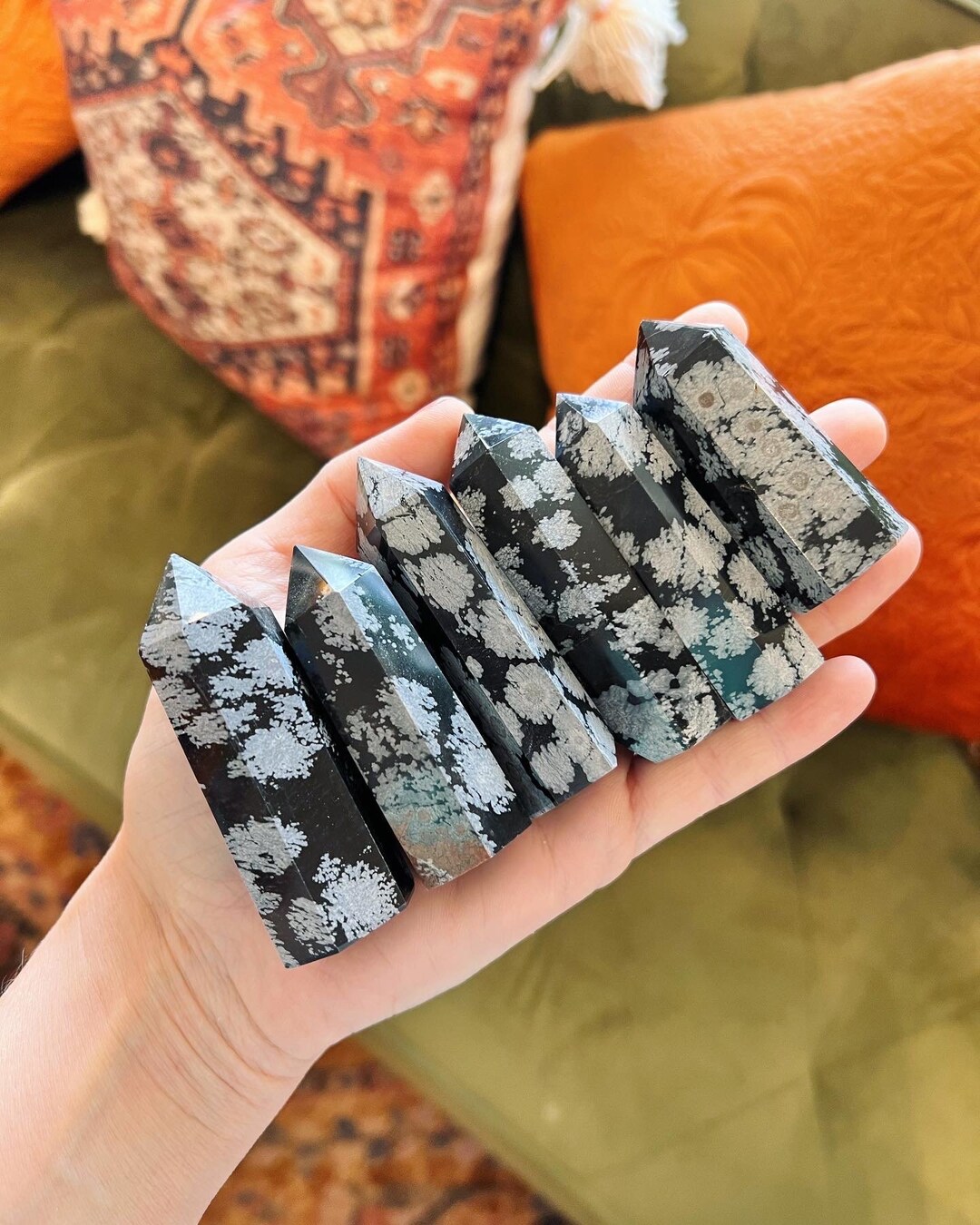 Mini SNOWFLAKE OBSIDIAN Obelisk // Crystal Tower // Bohemian Home Decor ...