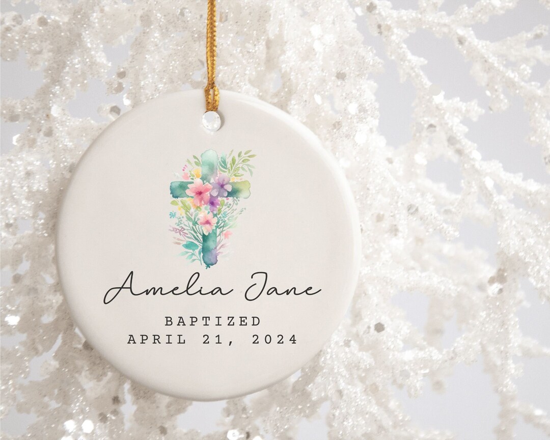Personalized Cross Porcelain Ornament Teen Baptism Gift Boy Godson Gift ...