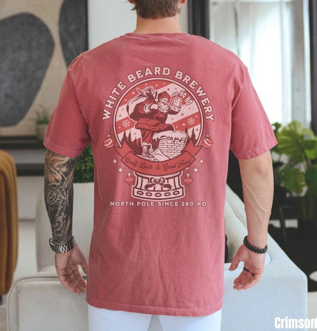 Retro Christmas Comfort Colors Mens Beer Shirt Holiday Beard Tshirt ...