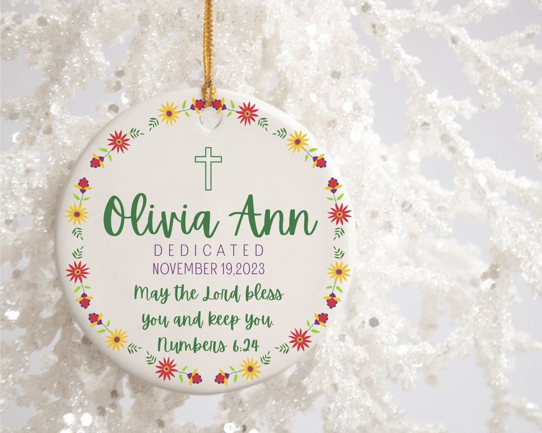 Personalized Cross Baby Dedication Day Verse Porcelain Ornament ...