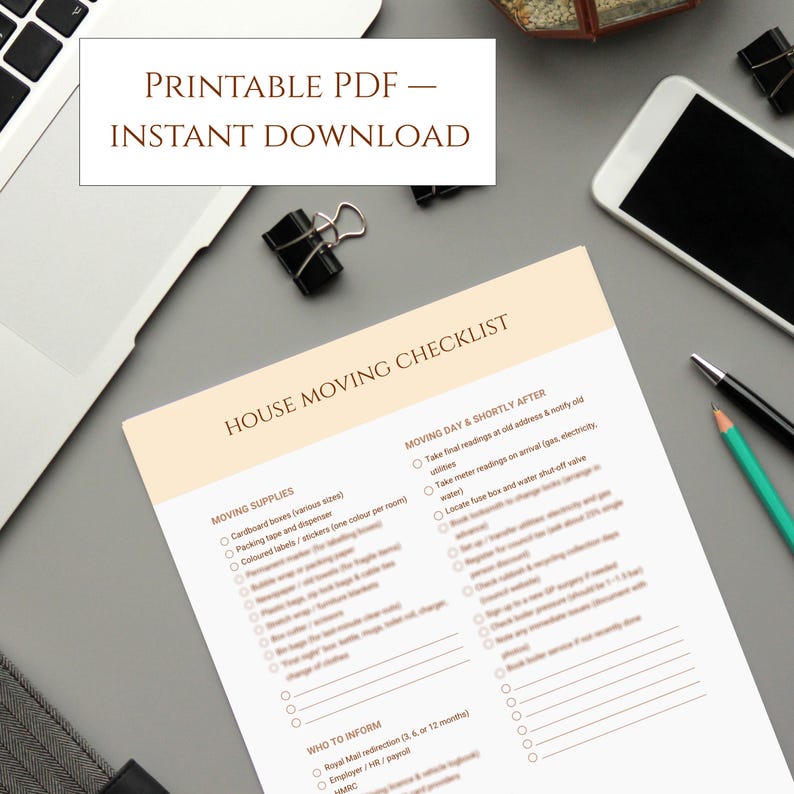 UK Moving House Checklist | Printable PDF | Moving Day Planner | First ...