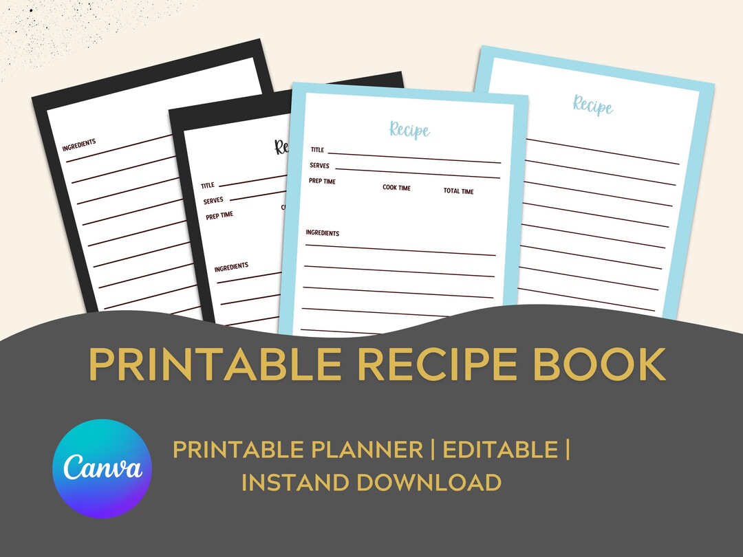 Editable Recipe Book Template: Printable Recipe Cards (digital Download ...