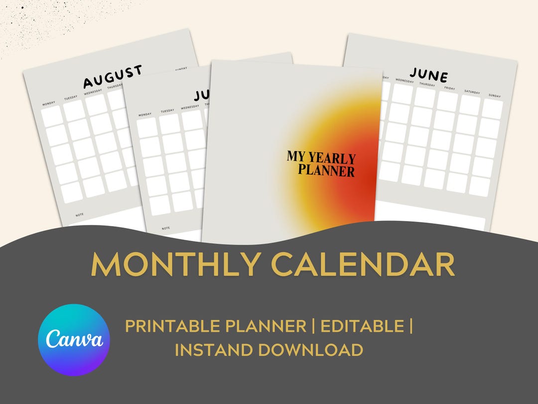 Editable Monthly Calendar: US Letter Planner (canva Digital Download ...