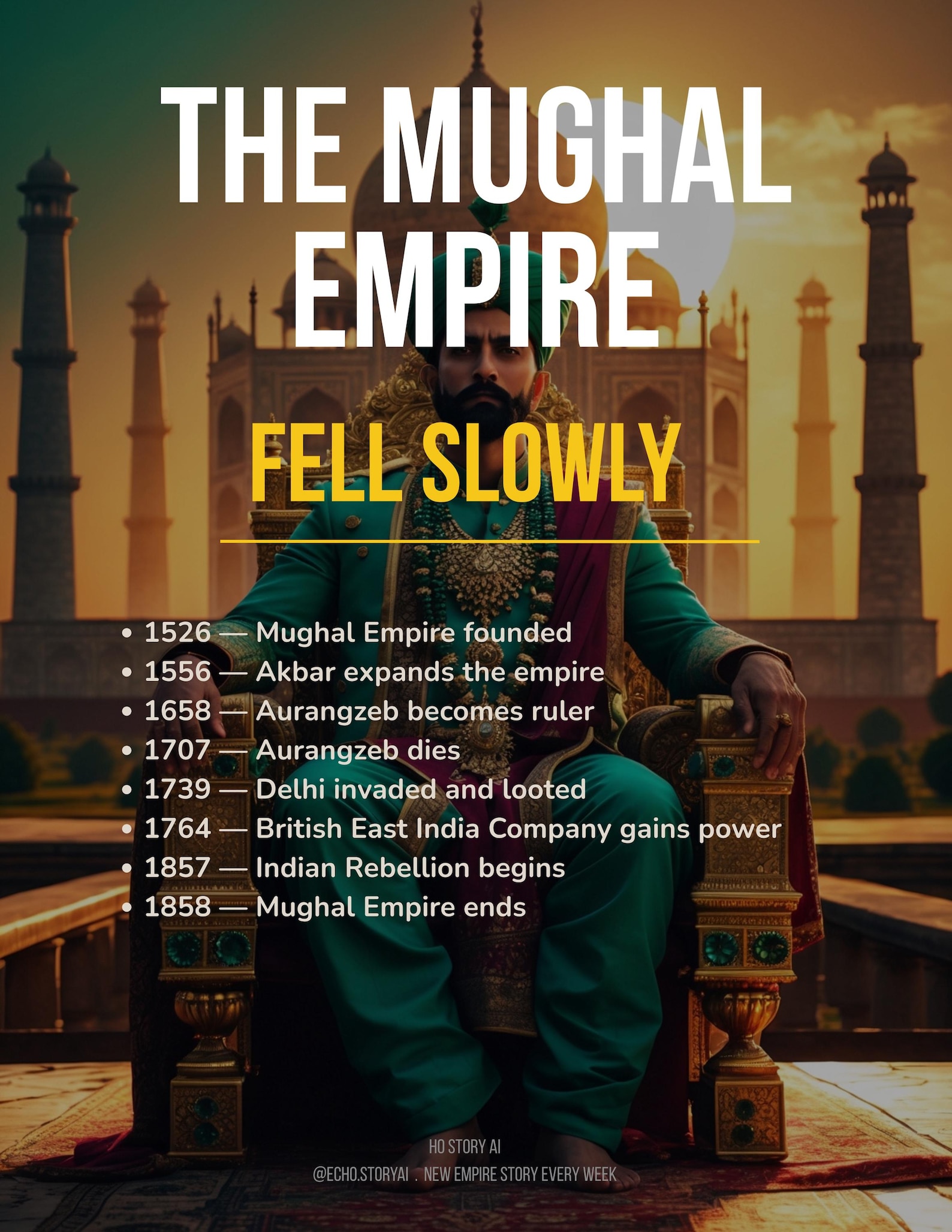Mughal Empire Rise and Fall Timeline Poster | Printable History Wall ...