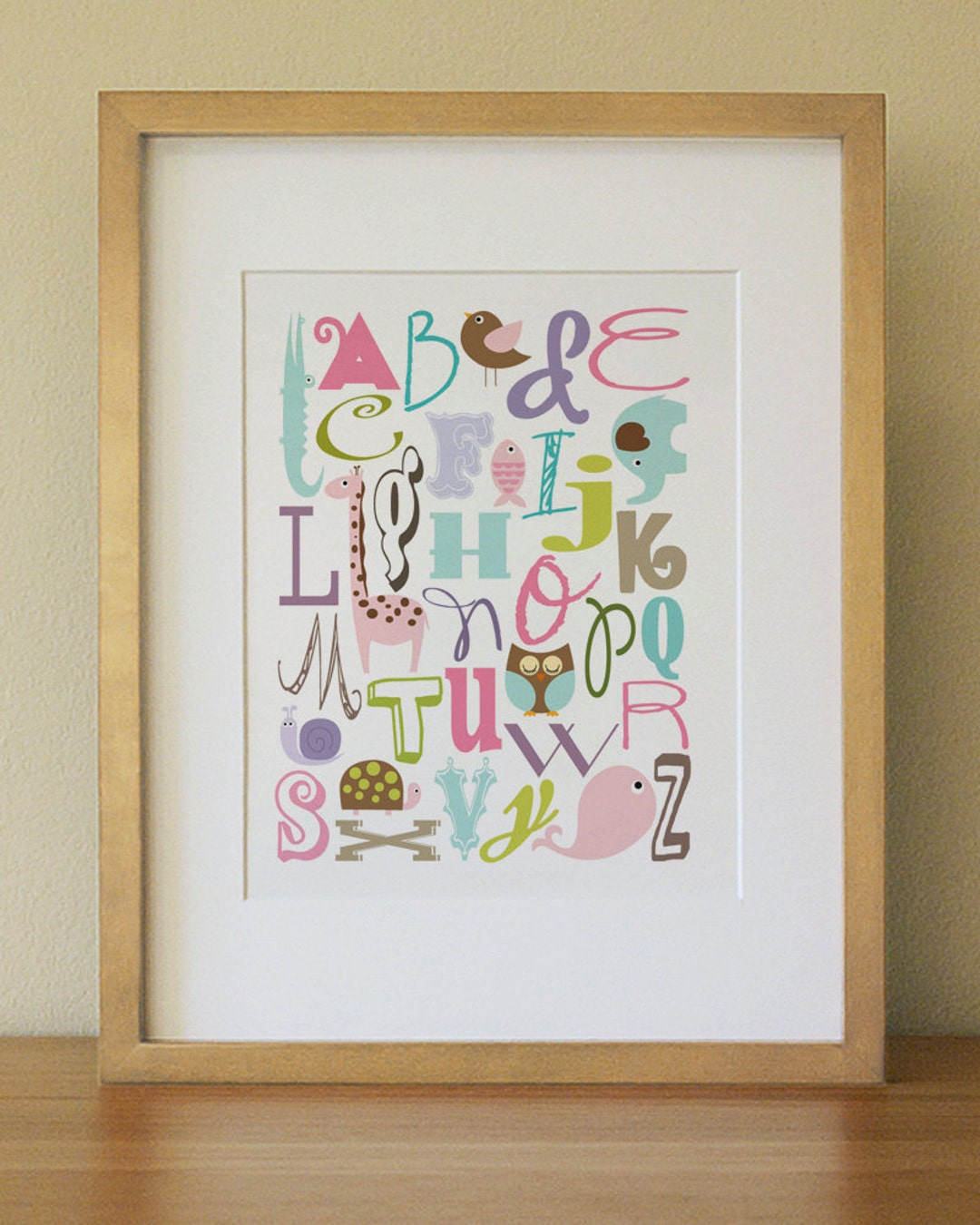 Alphabet Animals Nursery Wall Art Print, Baby Girl, Kids Room Decor ...