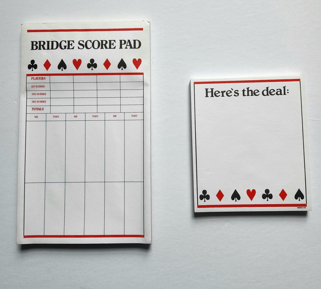 Vintage Bridge Score Pads Gift for Card Players Bridge Notepads Card ...