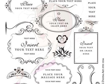 Flourish Frames Clipart Digital Swirls Vector DIY Wedding Save | Etsy