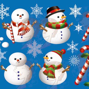 Winter Snowman Clip Art Christmas Snowflakes Candy Canes Holly Leaves ...