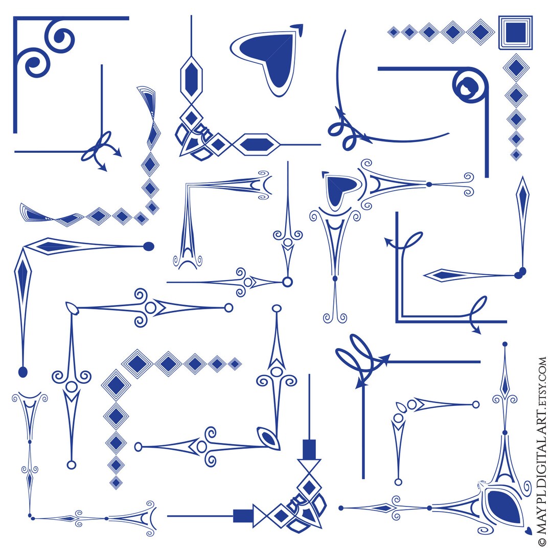 Unique Corner Borders, Blue Project Clipart - Ornate Simple Designs ...