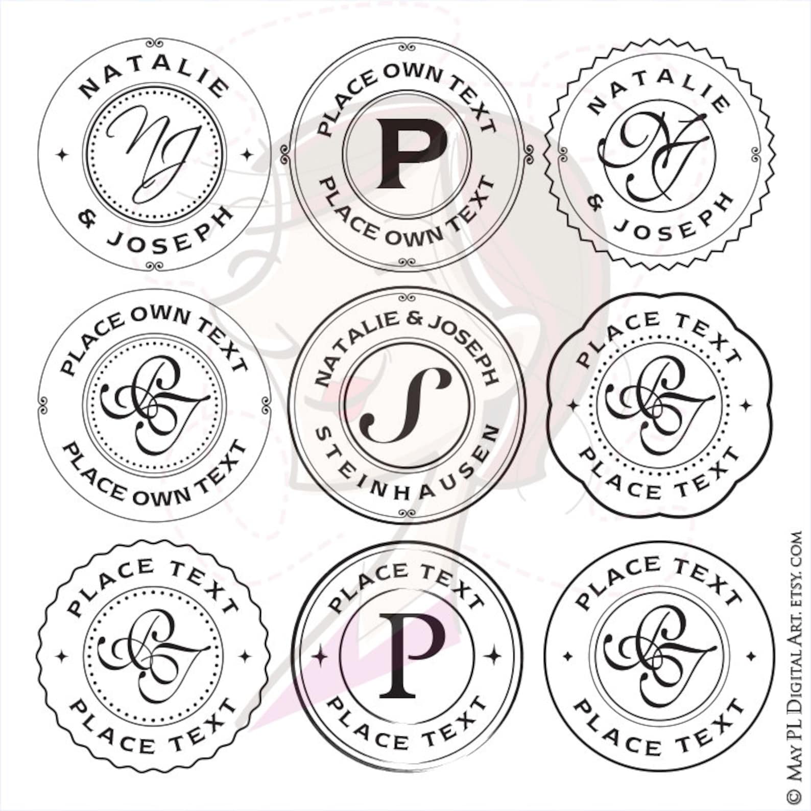 Monogram Badges Stamp Round Circle Retro Frames Commercial Use - Etsy ...