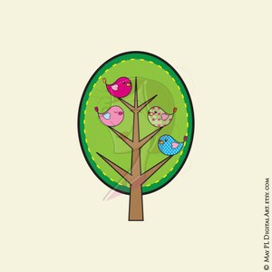 Birds on A Branch Tree Clipart - Cute Vector Perfect for DIY Cards ...