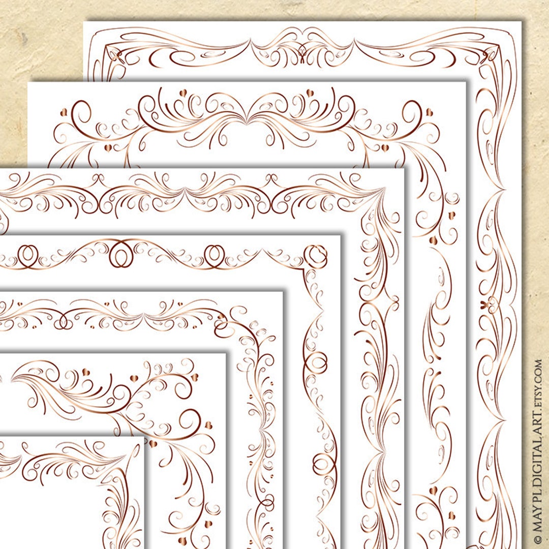 Fancy Page Border Designs, Rose Gold Flourish Decorative Elegant Frames ...