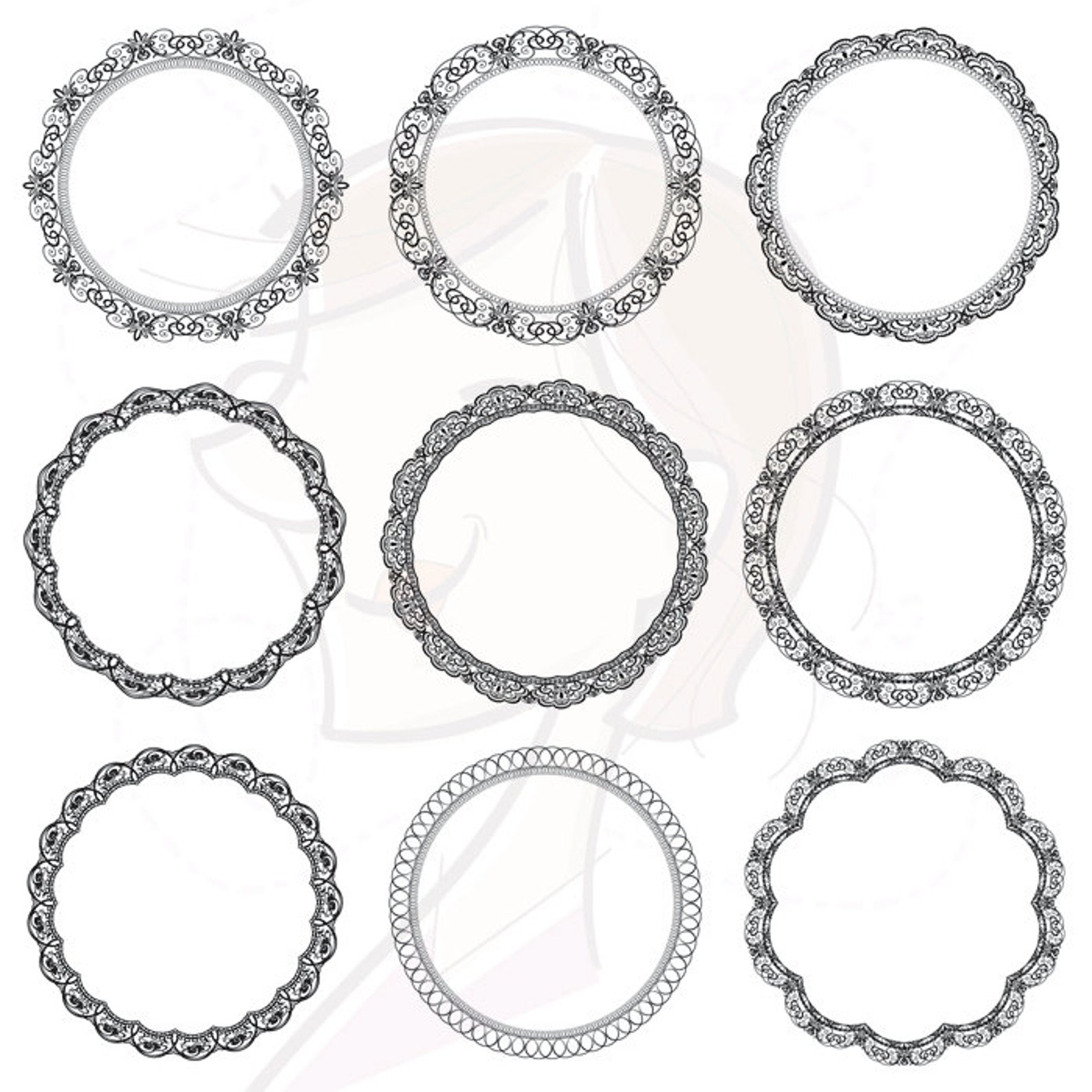 Doily Lace Clipart Doyley Border Round Frame Doilies Digital - Etsy
