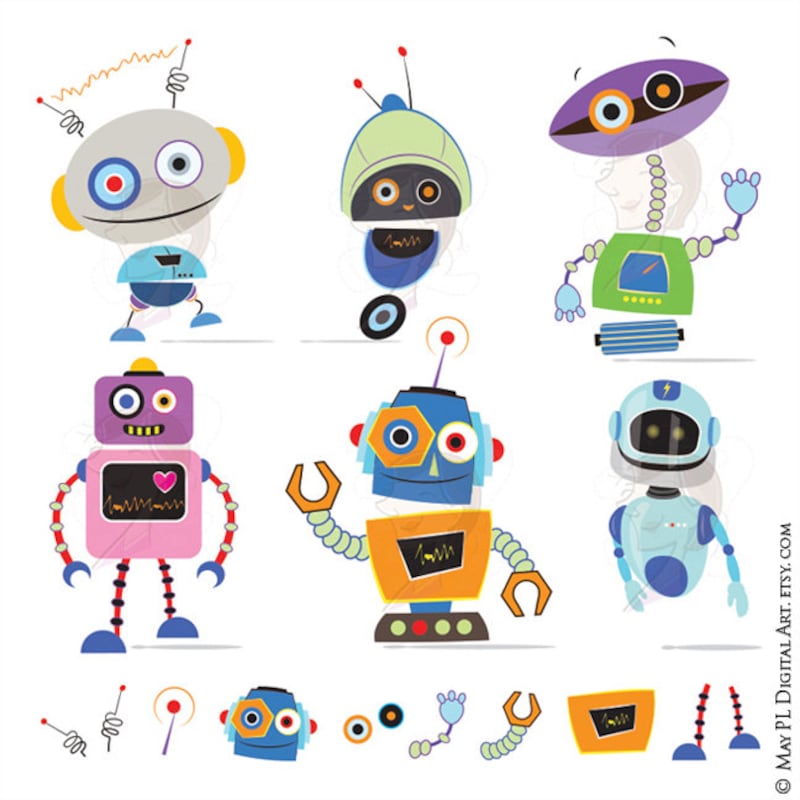 Cute Robot Clipart - Etsy