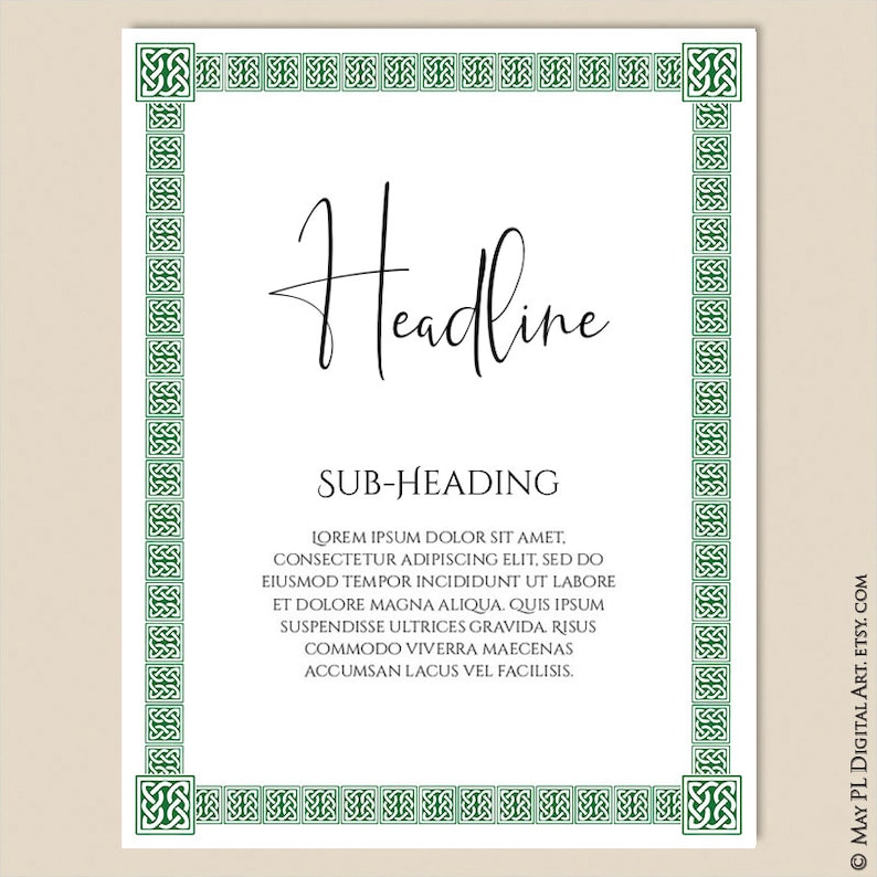 Green Celtic Digital Borders DIY Certificate Award Celtic - Etsy