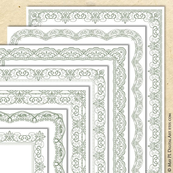 Vintage Patterned Lace Border Frames Digital Clip Art Sage - Etsy