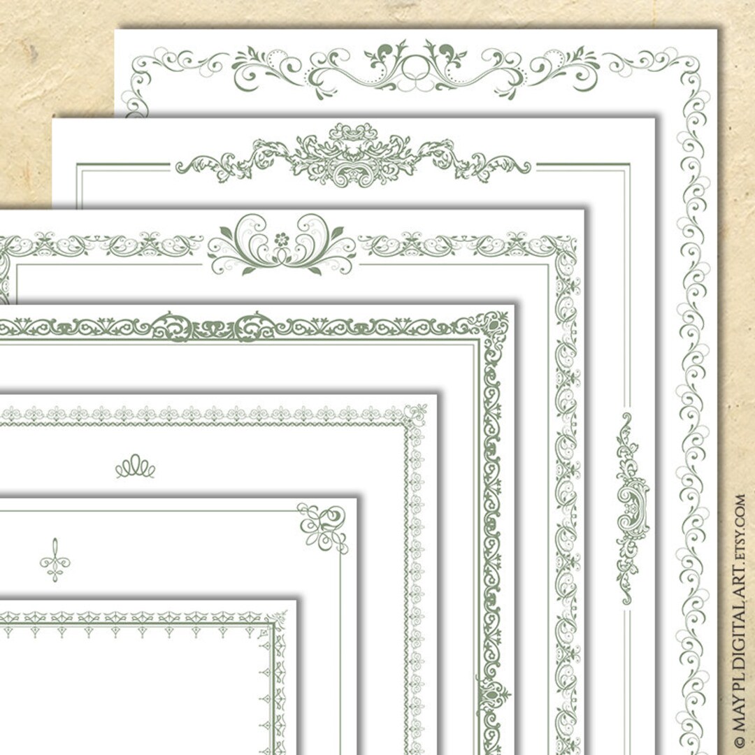 Sage Green Antique Frames Page Borders Clipart 8x11 Vintage French ...