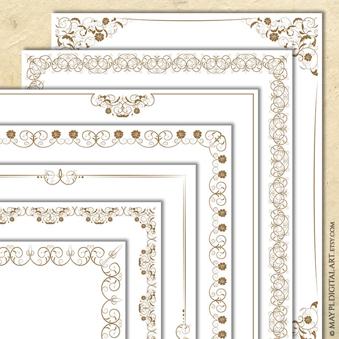 Bronze Page Borders Frames Vintage Digital Clipart - 8x11 Certificate ...