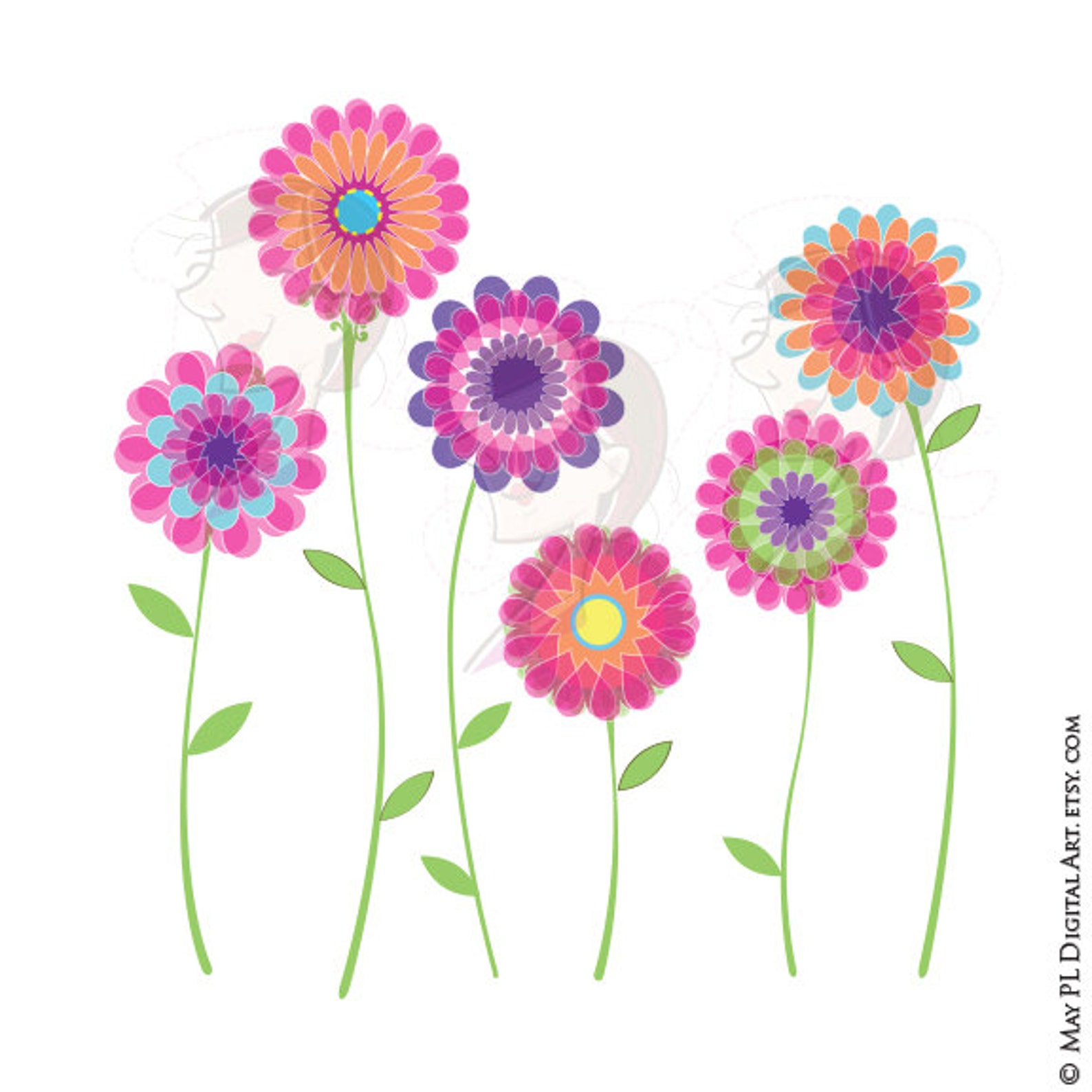 Pink Flower Clipart Spring Flowers Floral VECTOR Clip Art - Etsy
