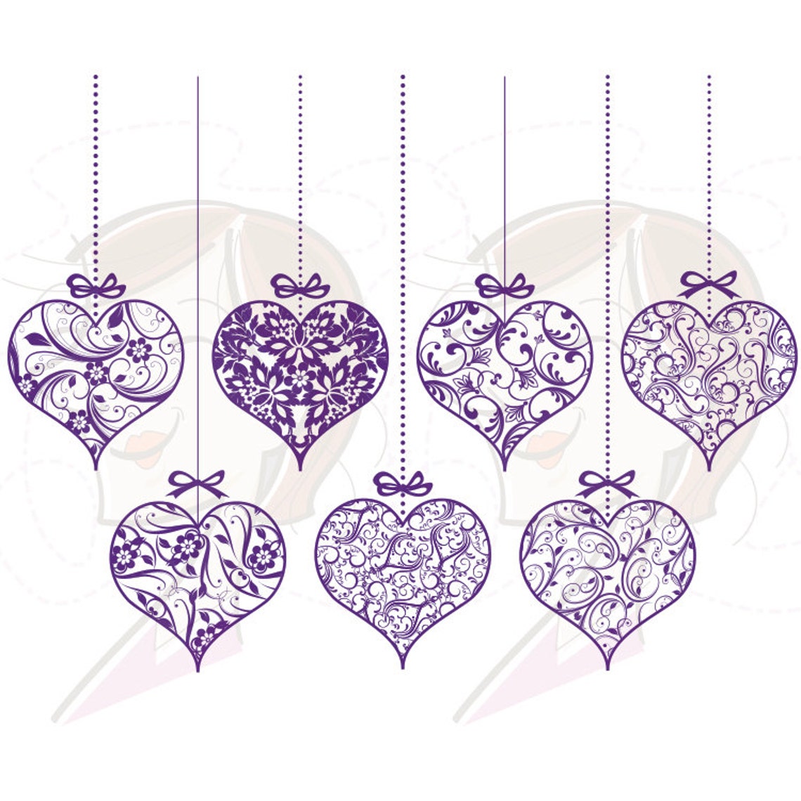Heart Ornaments Hanging Graphics Clip Art Vintage Purple - Etsy