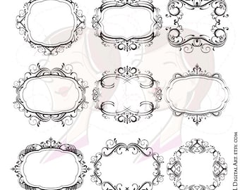 Flourish Swirls Frames Clipart Features Heart Flourishes - Etsy