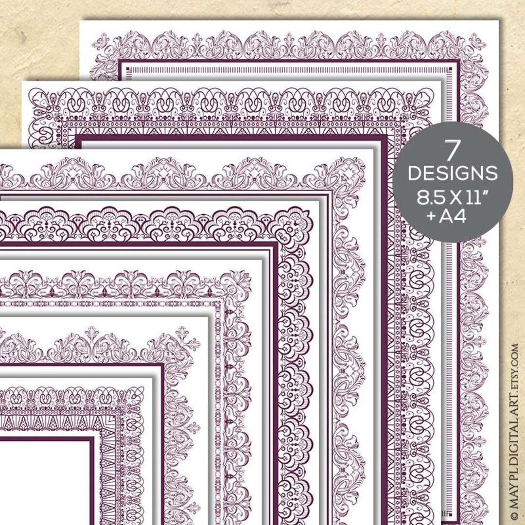 Dark Purple Page Border, Aubergine 8x11 and A4 Clipart - Frames for ...
