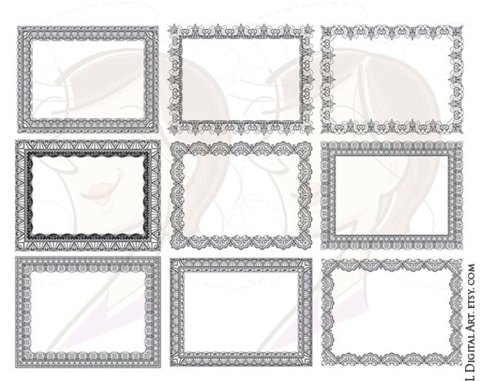 Black LACE FRAME Cliparts Printable Picture Frame Overlays Digital ...
