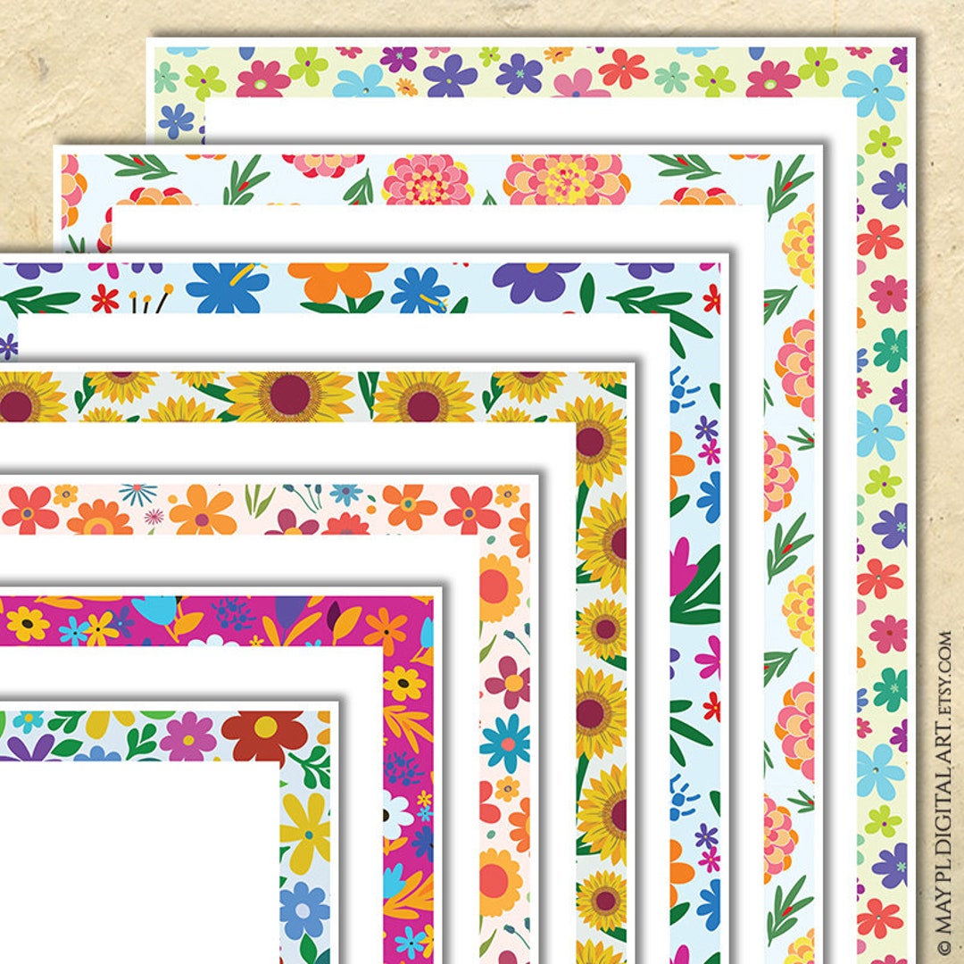 Summertime Florals Page Borders, Springtime Flowers Clipart - Handdrawn ...