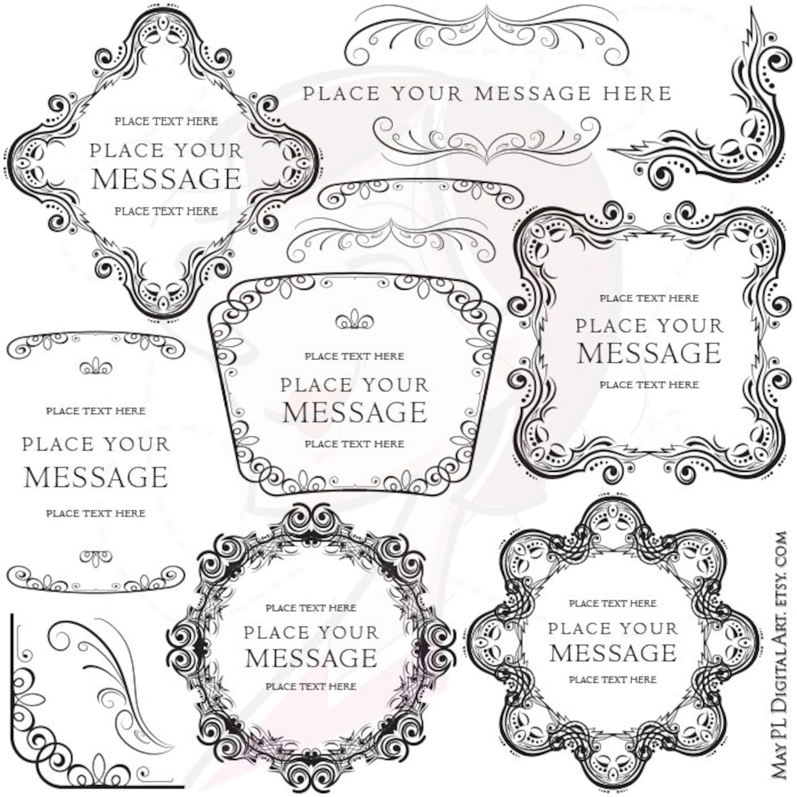 Retro Digital Frames Vintage Curly Borders Corners Elegant - Etsy
