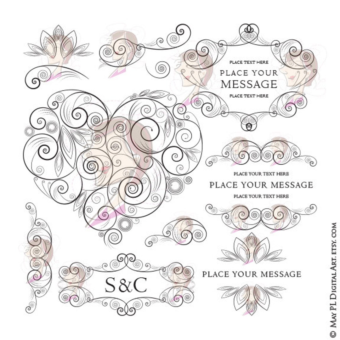 Flourish Swirls Frames Clipart - Features Heart Flourishes, Also in ...