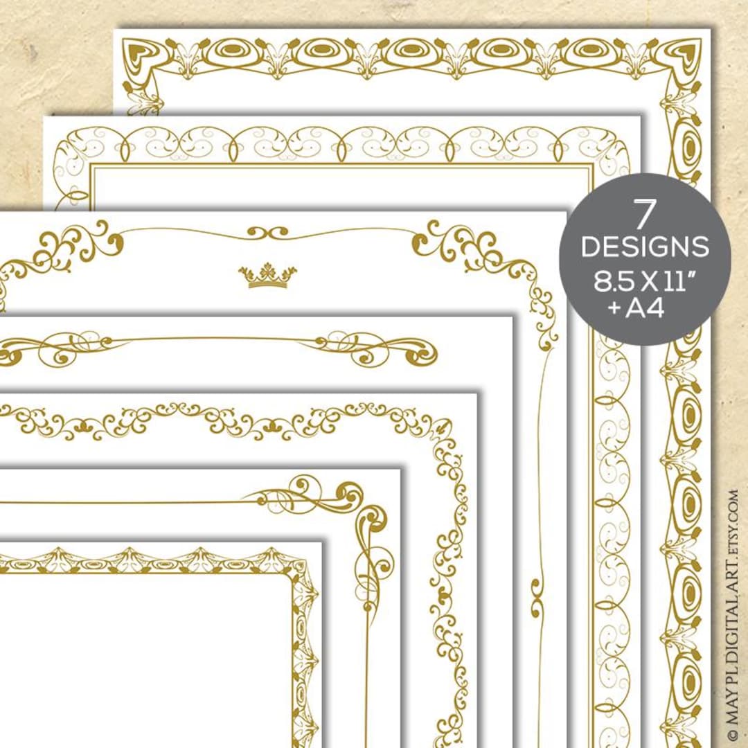 A4 8x11 Gold Frames Clipart Page Borders - Document Old Design ...