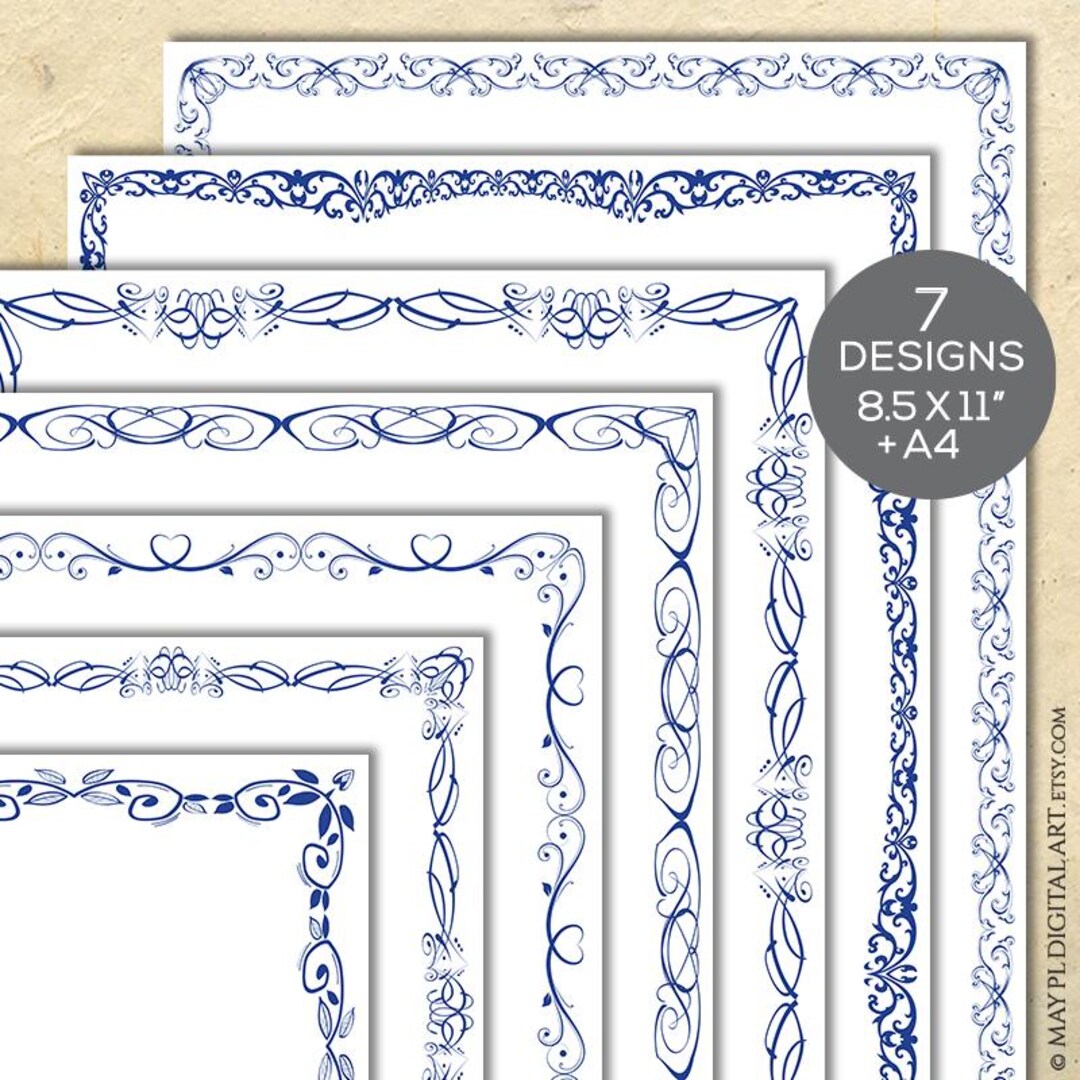 Blue Classic Ornate Page Borders - Wedding, Certificate and Document ...