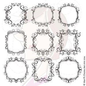 Digital Flourish Frames Wedding VECTOR Clipart Ornate Design Swirls ...