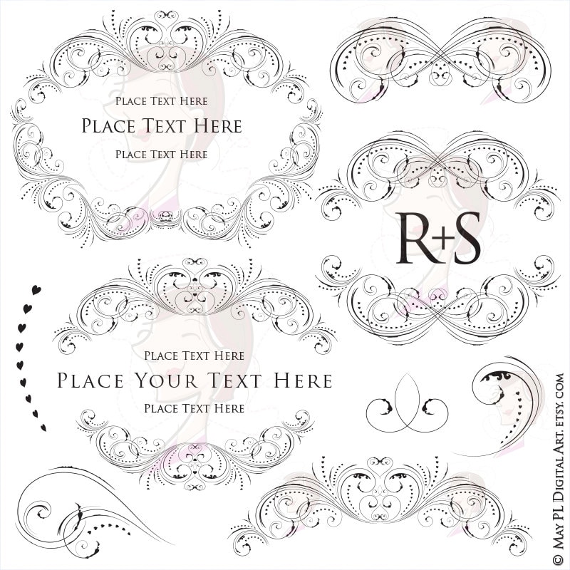 Monogram Flourish Frame Decorative Fine Fancy Black Swirls DIY | Etsy