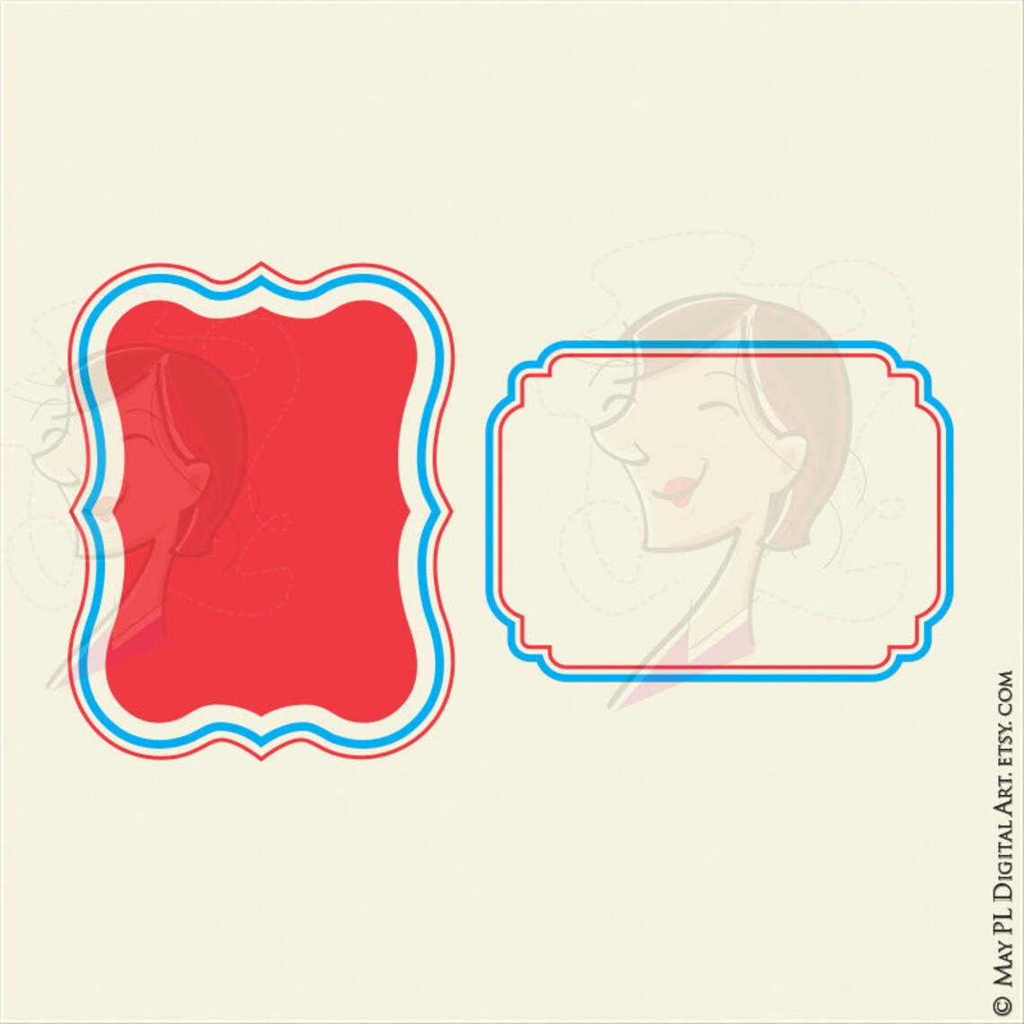 Red Blue Digital Frames Clipart Commercial Use Teacher Craft | Etsy