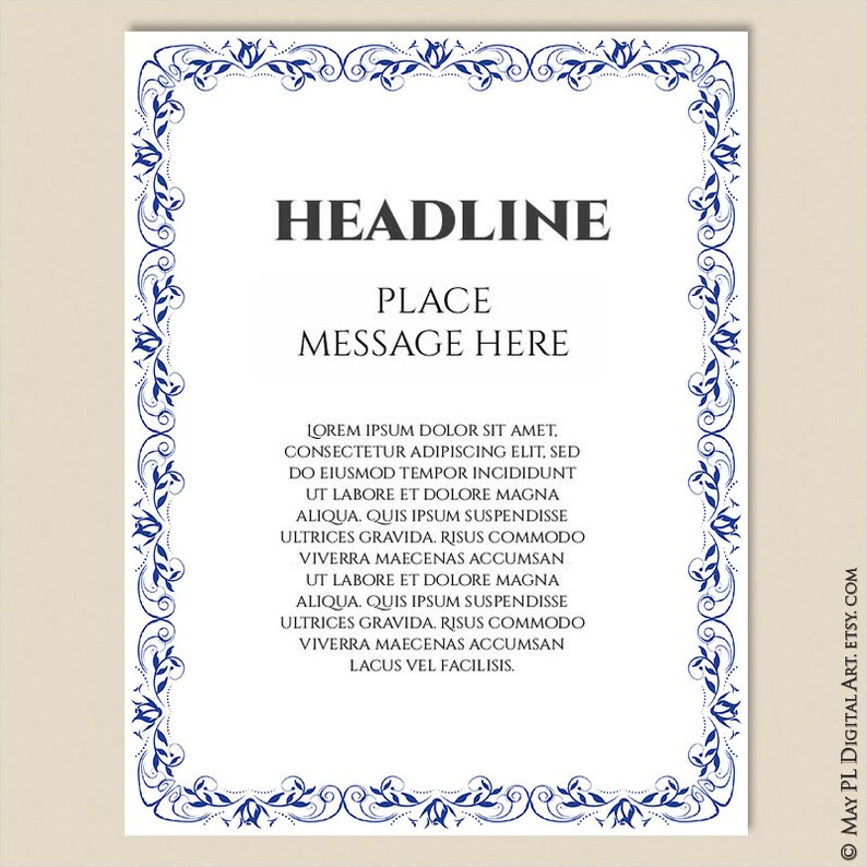 Vintage Blue Certificate Page Border Graphics 11054 - Etsy