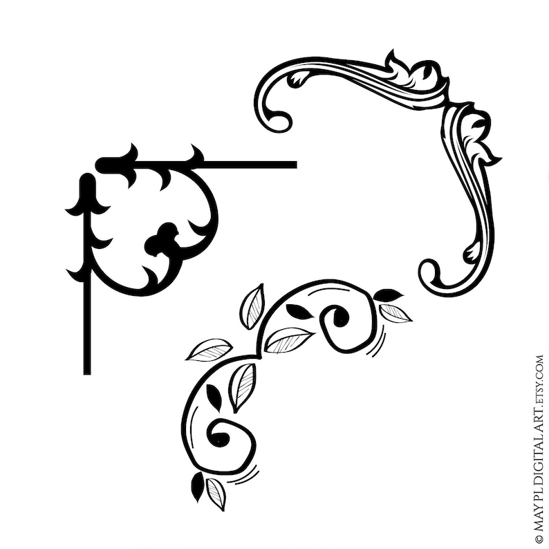 Decorative Border Corners Clip Art Set - Flourish Calligraphy Digital ...