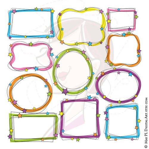 Whimsical Frame Clipart Digital Doodle Frames Hand Drawn - Etsy