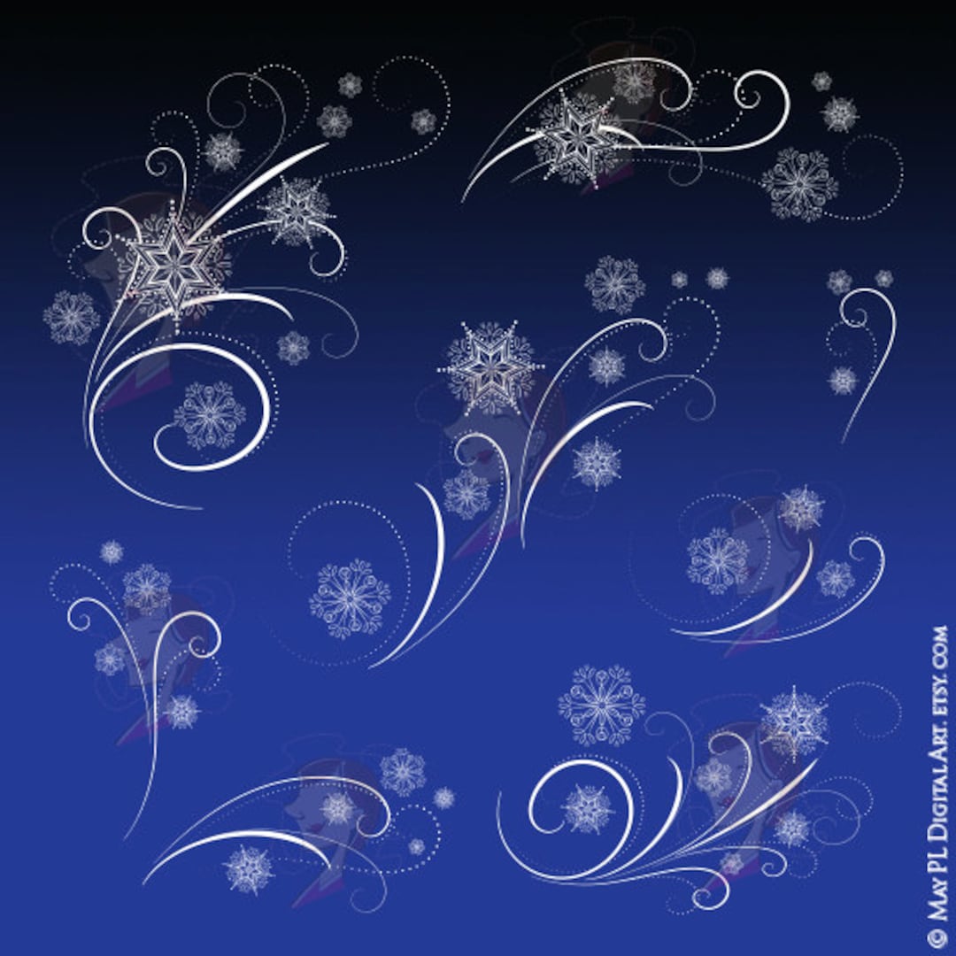 Snowflake Flourishes WHITE Clipart Elegant Flourish Graphics Christmas ...