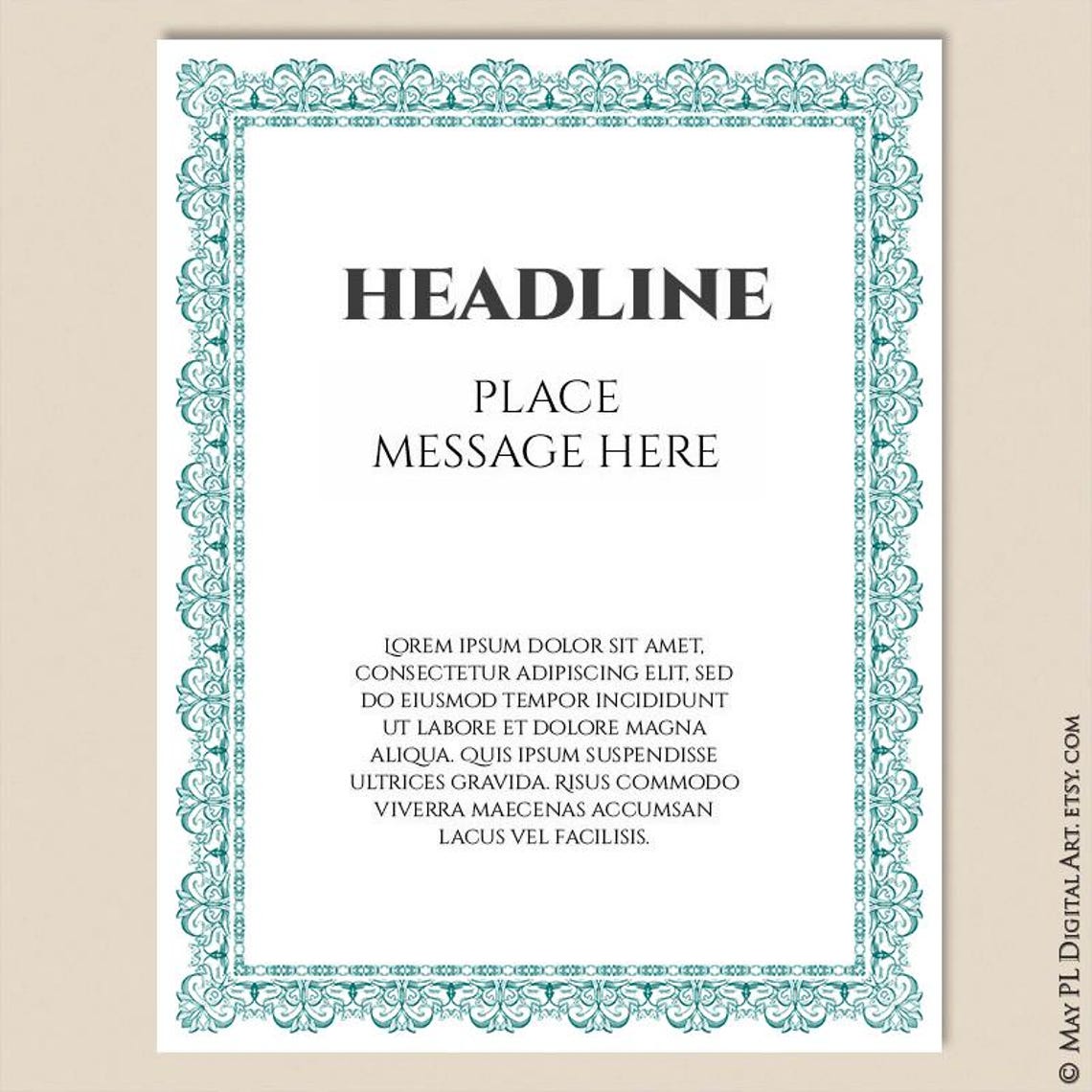 TEAL Certificate Border Frames Clipart 8x11 and A4 - Make Your Own ...