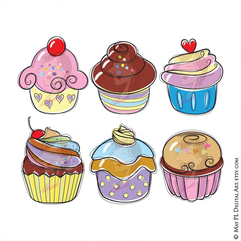 Cute Cupcake Svg Files Doodle Clipart Ideal as Handdrawn | Etsy