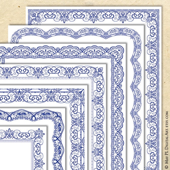 Blue Borders Frames Digital Vintage Lace Clip Art Png Files - Etsy