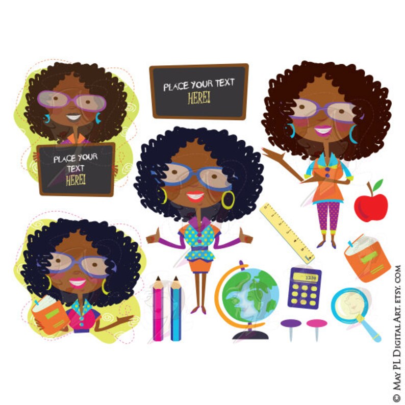African American Woman Back to School Teachers Clipart | Etsy