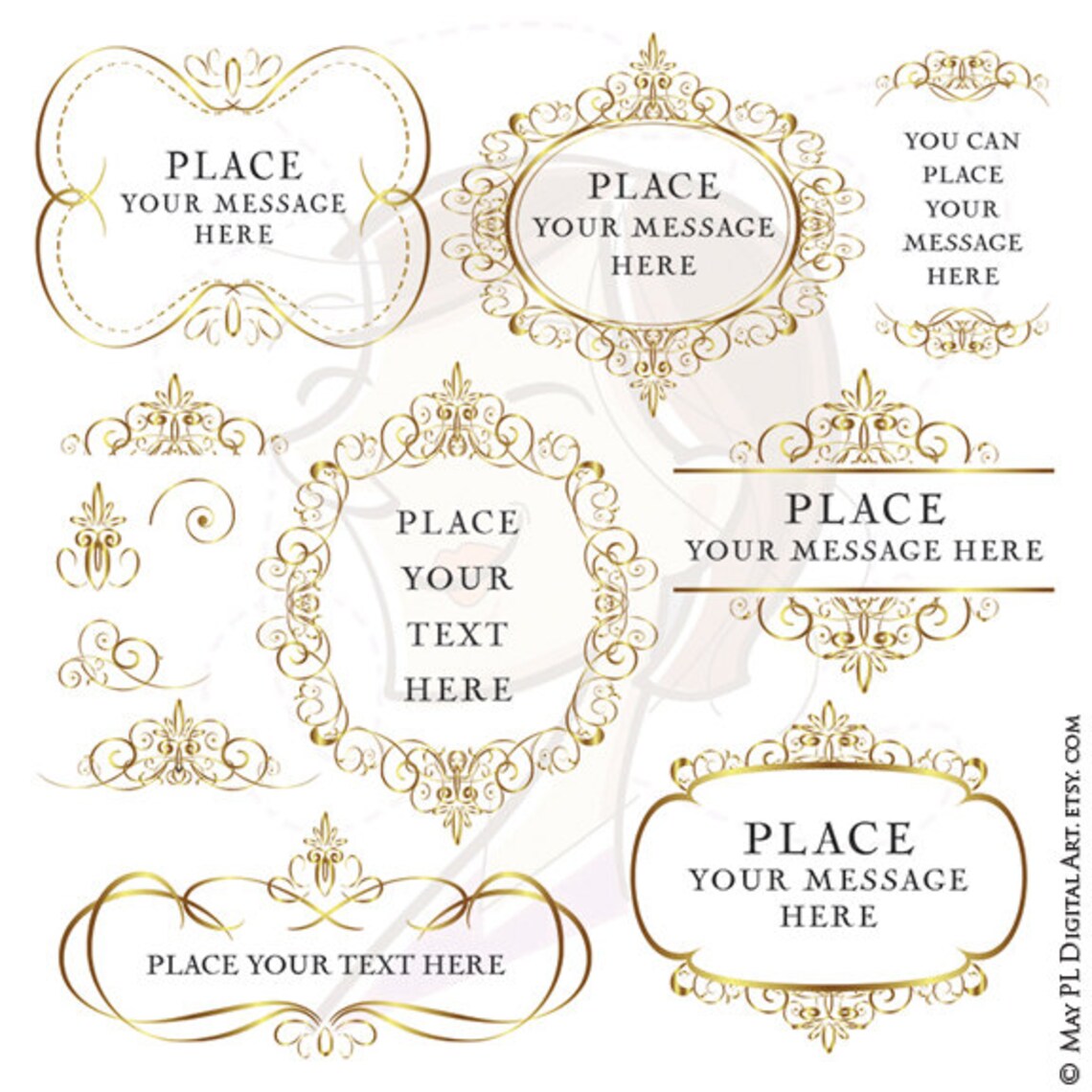 Gold Flourish Frames Clip Art Digital Vintage Decorative VECTOR Elegant ...