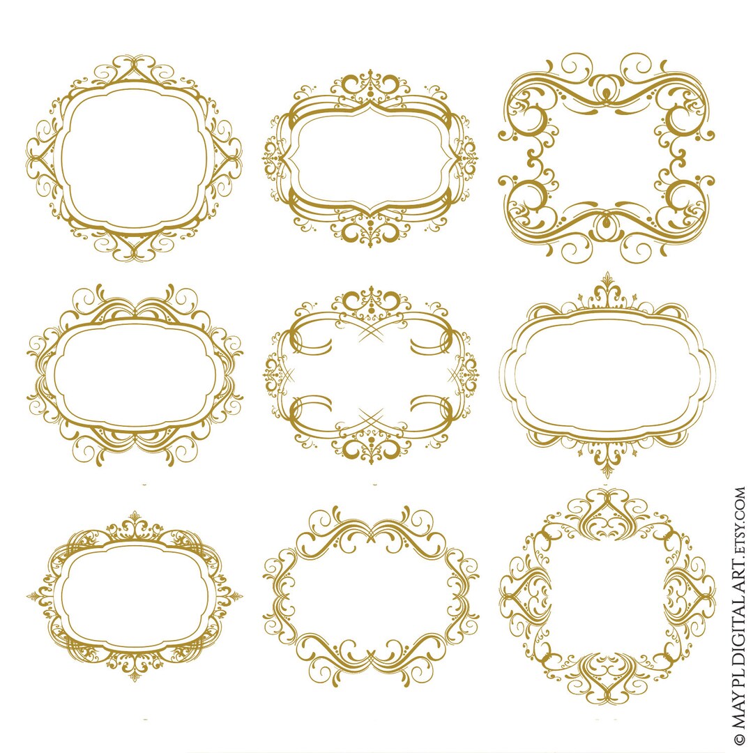 Antique Gold Digital Monogram Frames Vintage Flourish Swirl Clip Art ...