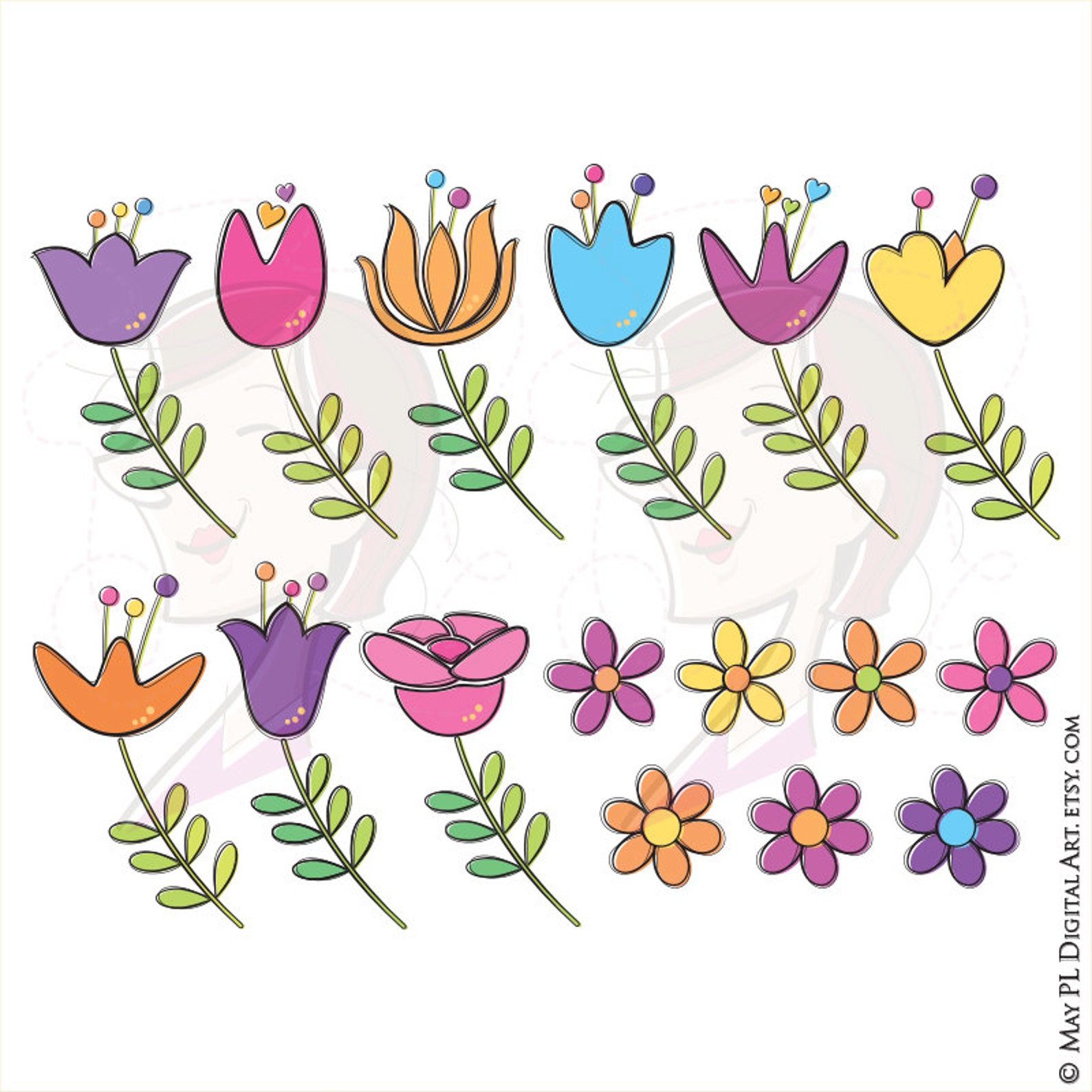 Flower Floral Clipart Cute Spring Hand Drawn Doodles Mothers - Etsy