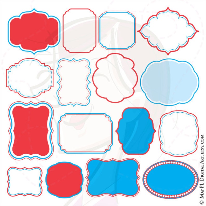 Red Blue Digital Frames Clipart Commercial Use Teacher Craft | Etsy