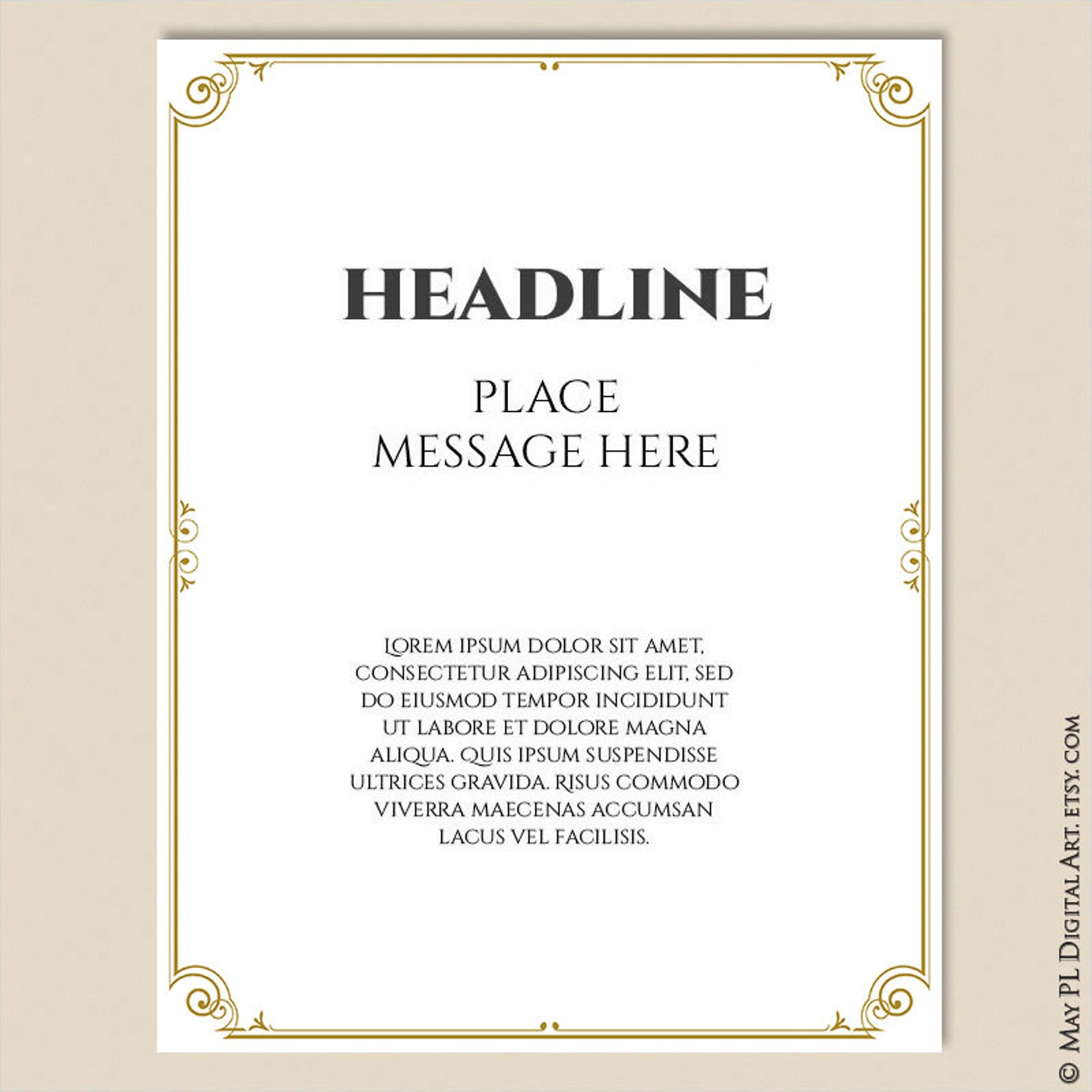 Simple 8x11 Gold Certificate Award Document, Page Border Frames ...